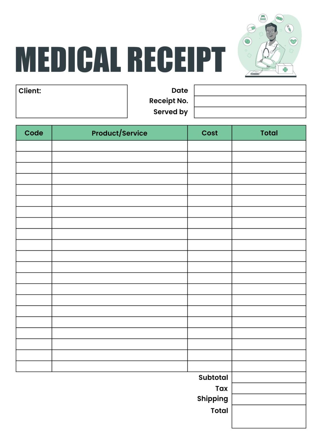 √ Printable Medical Receipt Template