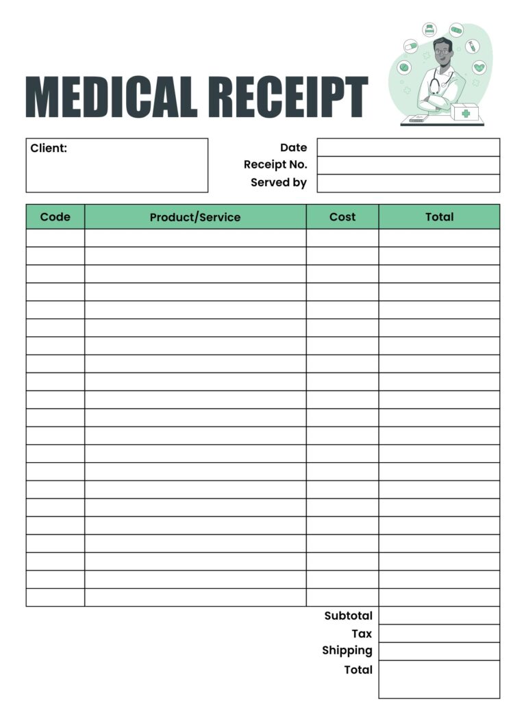 √ Printable Medical Receipt Template