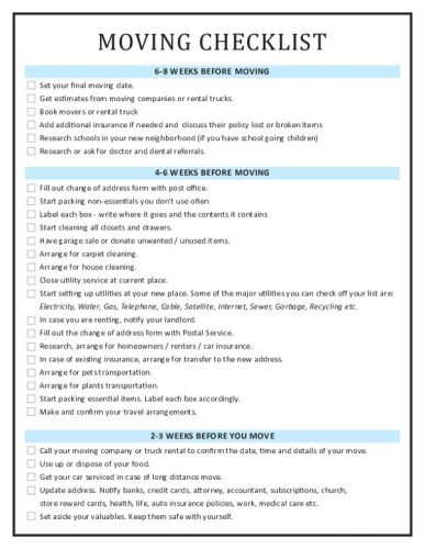 √ Printable Move-in Checklist Template