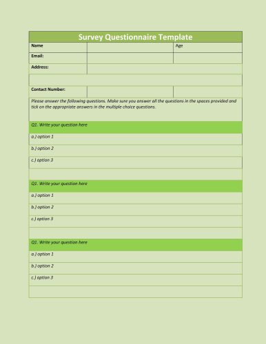 √ Printable Questionnaire Template