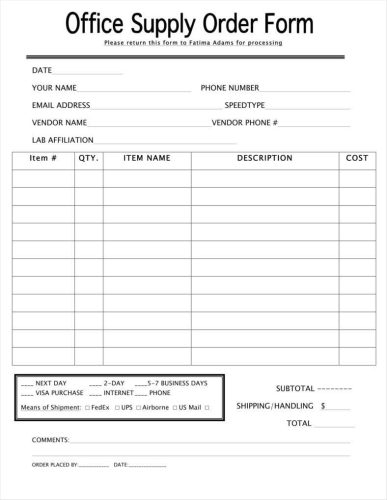 √ Printable Supply Order Sheet Template