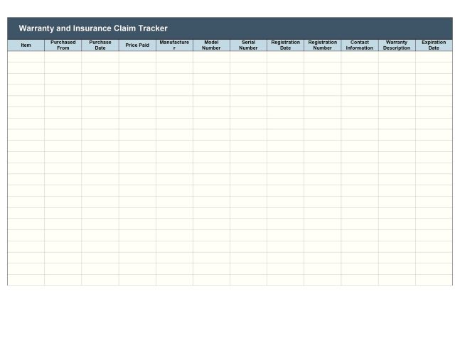 √ Printable Warranty Tracker Template