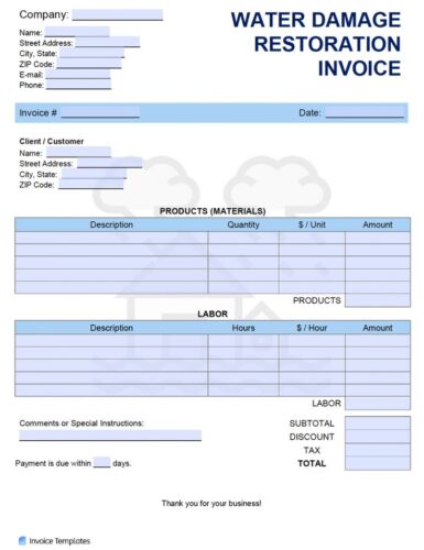 √ Printable Water Damage Estimate Template