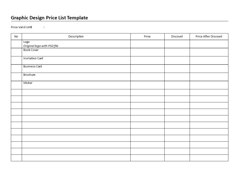 Example of Printable Web Design Price List Template | Templateral