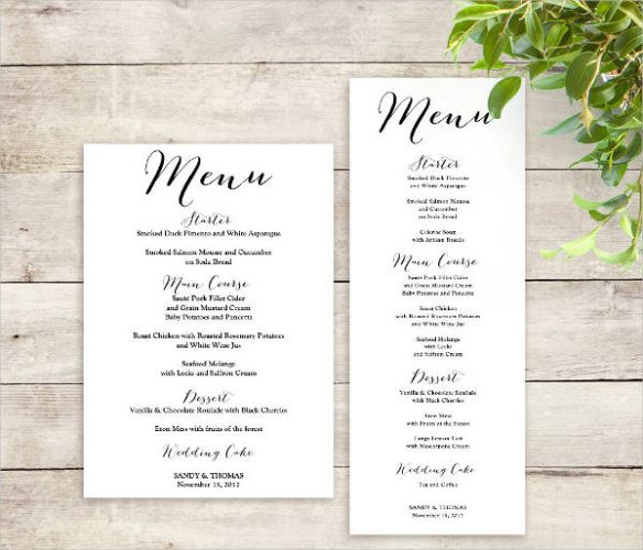 √ Printable Wedding Menu Template