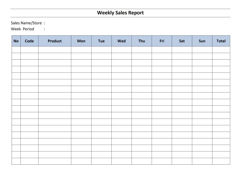 Example of Printable Weekly Sales Report Template | Templateral