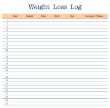 Example of Printable Weight Loss Log Template | Templateral