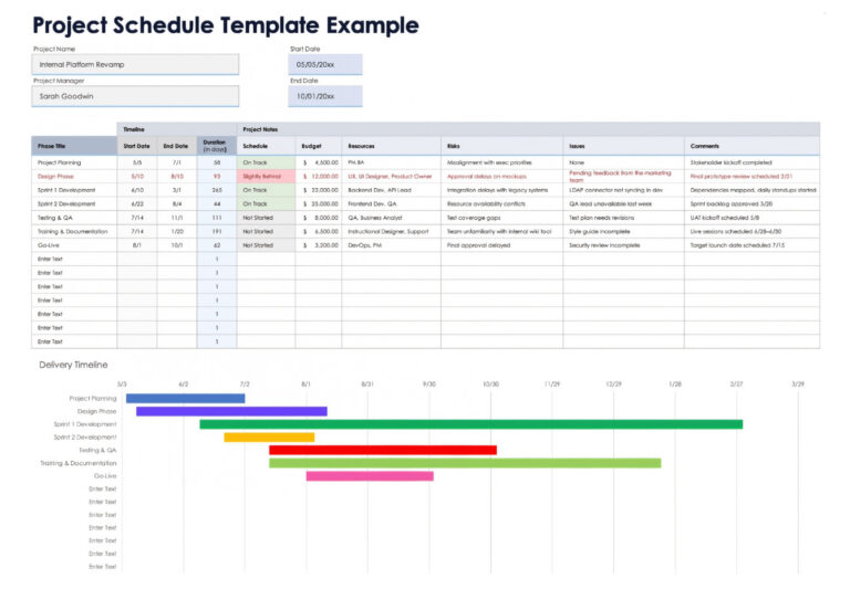 √ Project Management Schedule Template