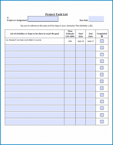 √ Free Project Task List Template Excel