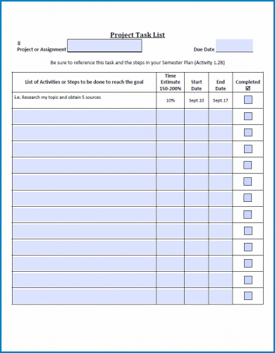 √ Free Project Task List Template Excel