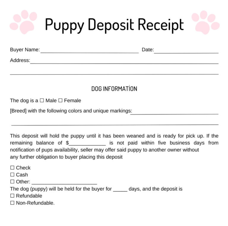 √ Puppy Deposit Receipt Template