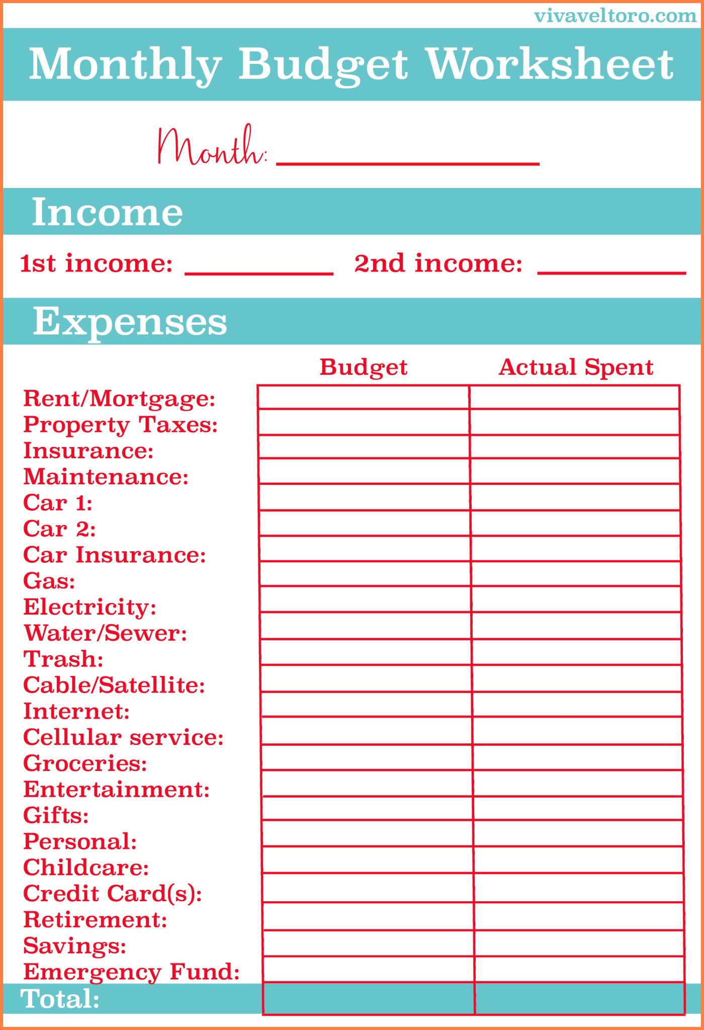 Free Monthly Budget Spreadsheet Worksheet Pdf Printables | Templateral