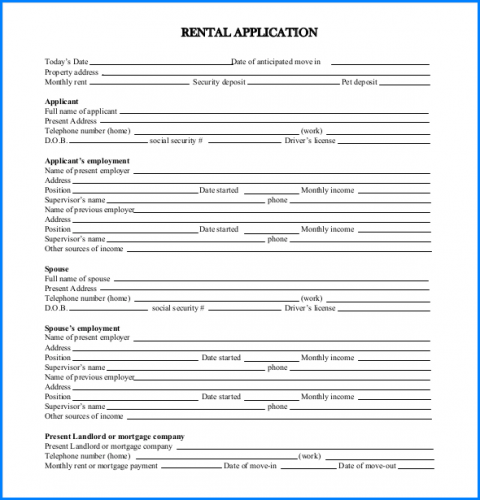 √ Free Rental Application Form