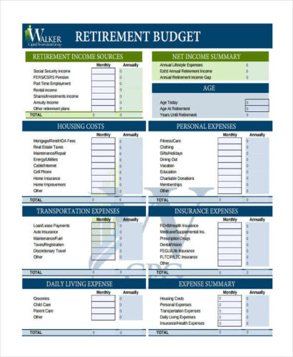 Example of Retirement Budget Template | Templateral
