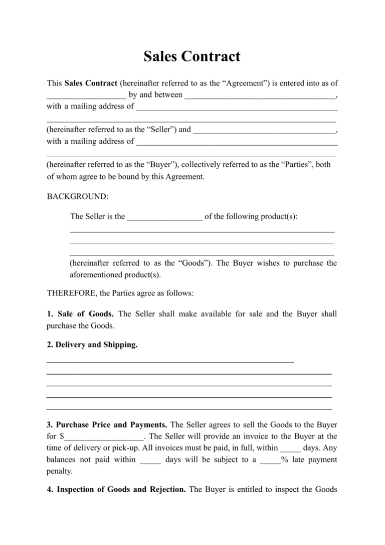 √ Selling Contract Template