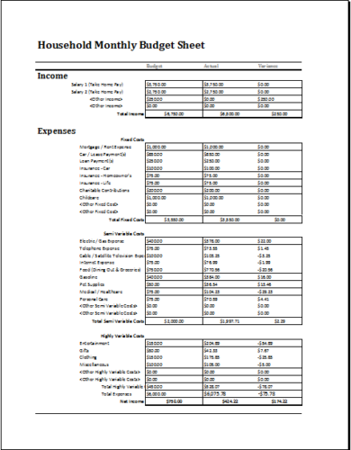 √ Semi-monthly Home Budget Sheet Template