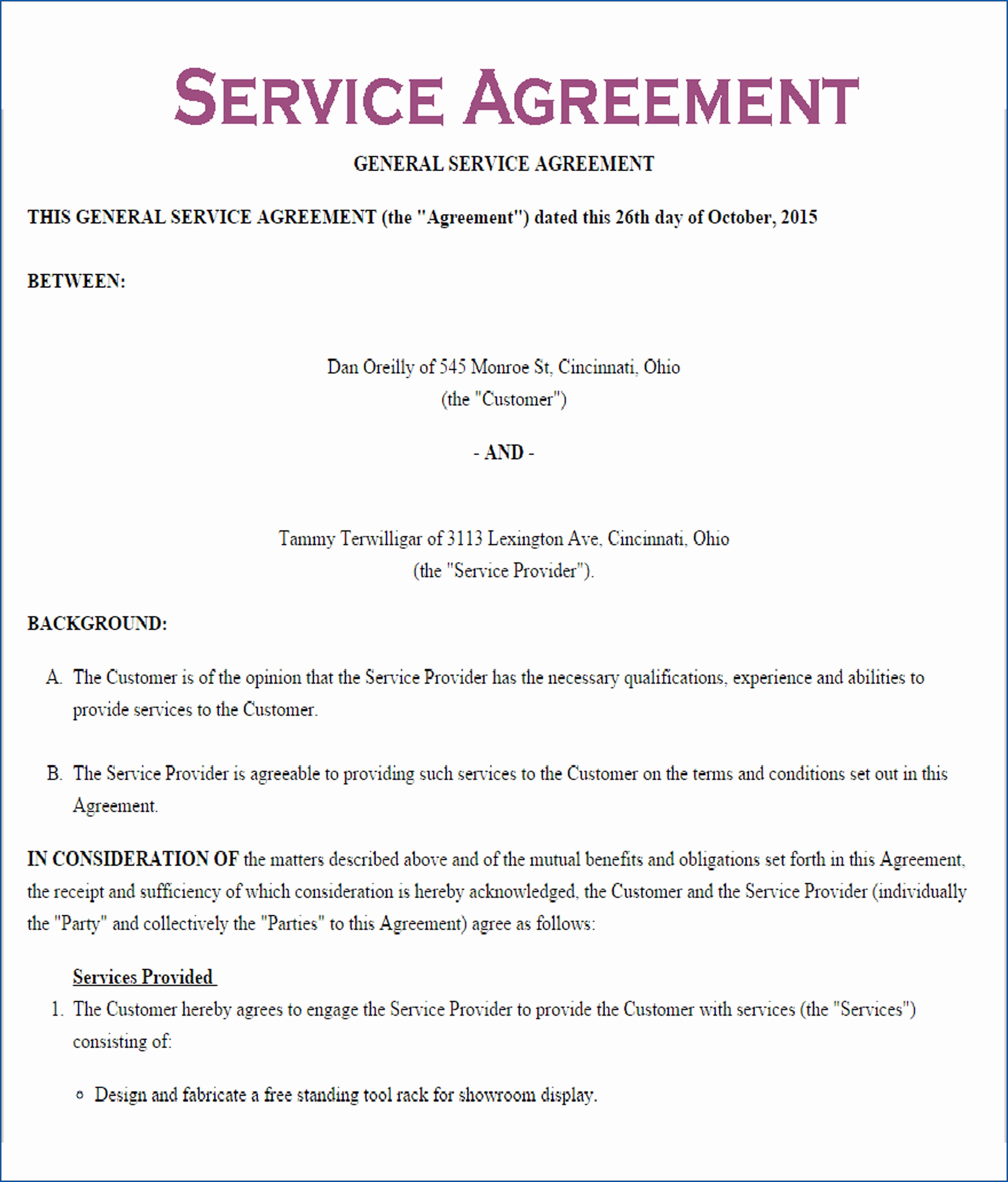 Printable Service Contract Template