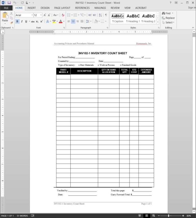 √ Free Stock Count Sheet Template (Excel)