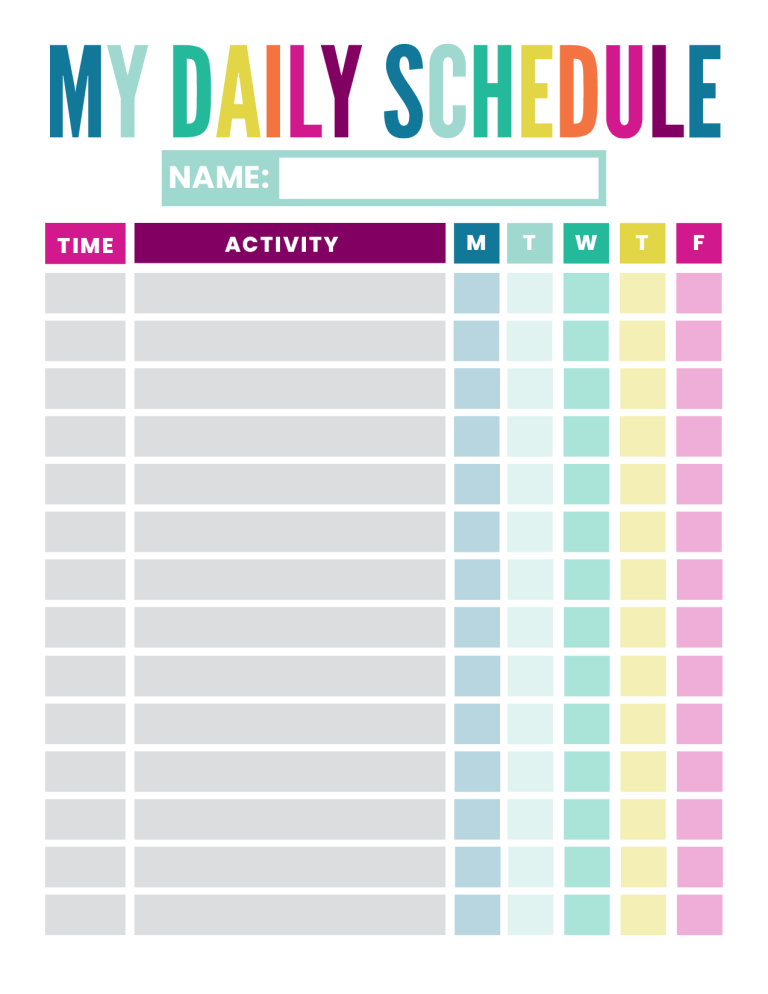 √ Timetable For Kids (Free Excel Template)