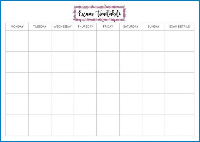 √ Free Printable Timetable Template