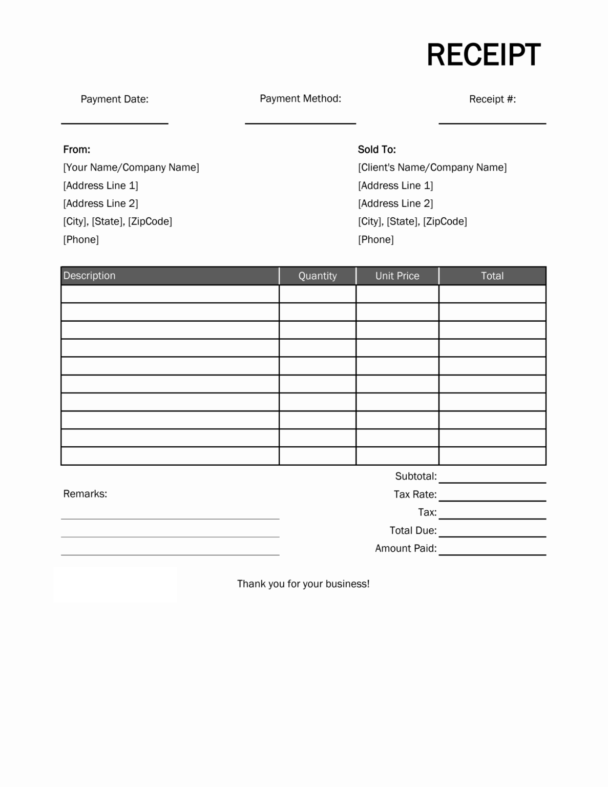 √ Free Printable Training Receipt Template