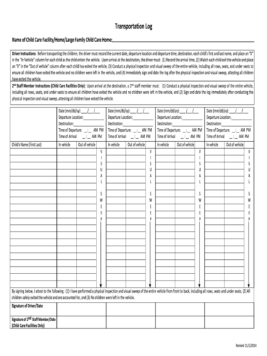 √ Printable Transportation Log Template (Excel)