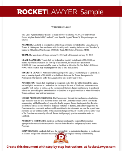 Example of Warehouse Lease Agreement Template | Templateral