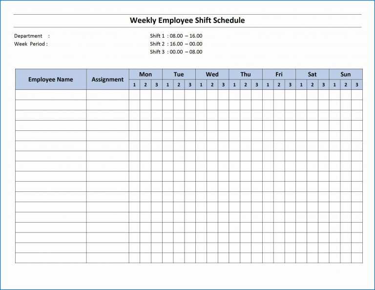 Printable free weekly employee work schedule template - conceptsfess