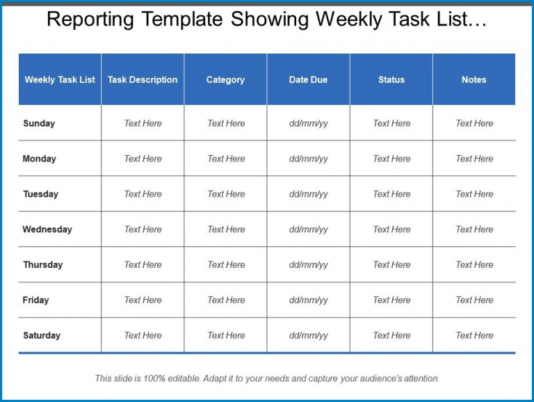 Example of Weekly Task List Template Excel | Templateral
