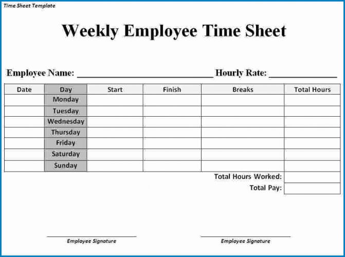 Example of Weekly Timesheet Template | Templateral