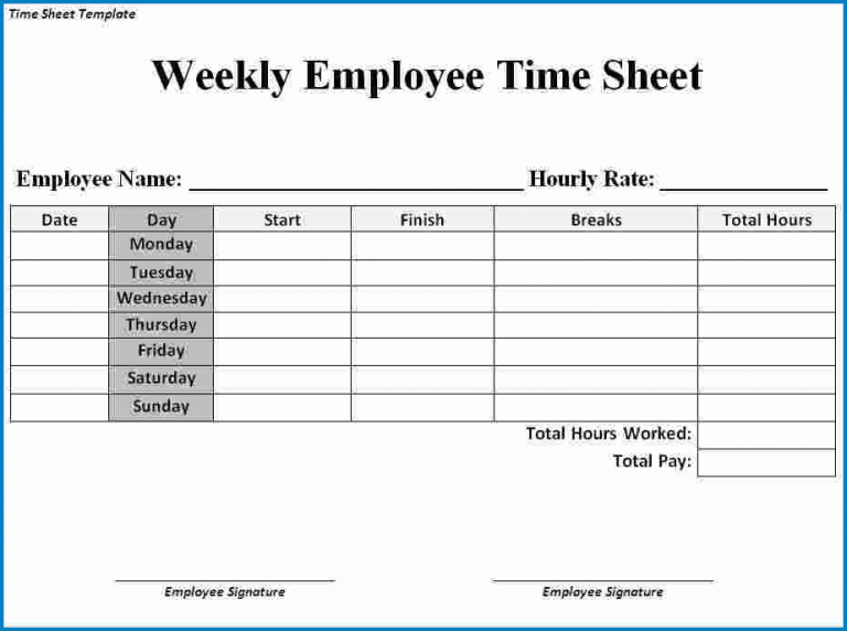 Example of Weekly Timesheet Template | Templateral