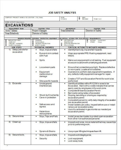 √ Printable Job Safety Analysis Template