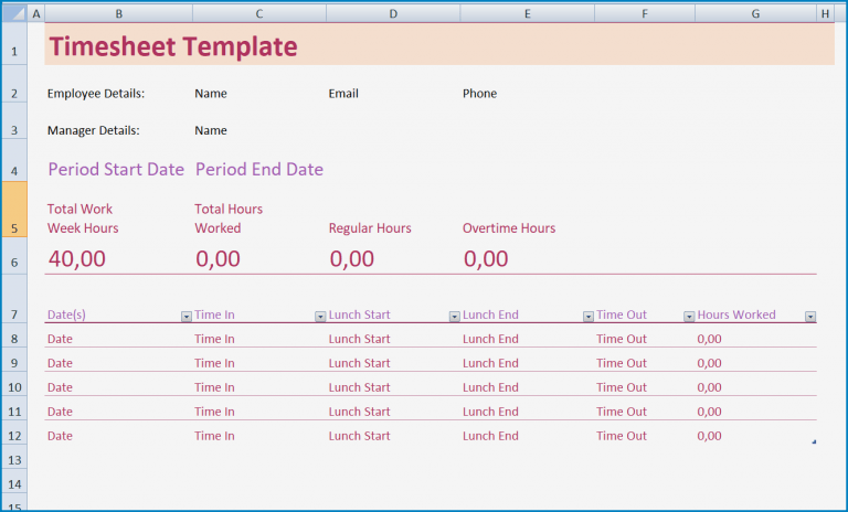 √ Free Printable Excel Timesheet Template