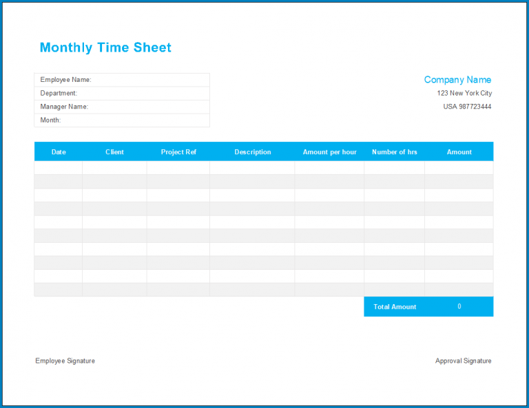 √ Free Printable Excel Timesheet Template Monthly