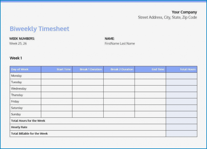 √ Free Printable Excel Timesheet Template