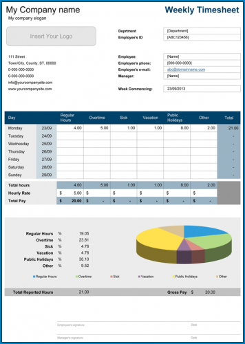 Excel Timesheet Template Weekly Example | Templateral