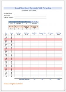 √ Free to Download Excel Timesheet Template With Formulas