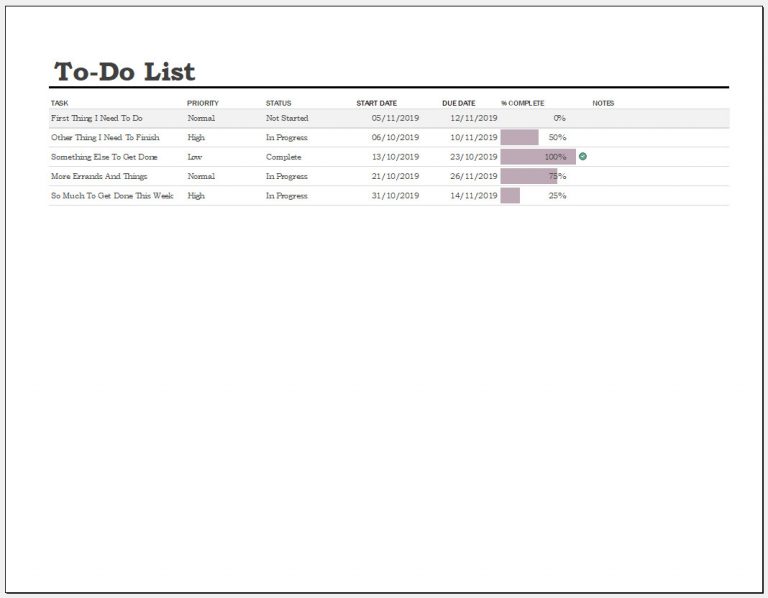 √ Free Printable Excel To-Do List Template