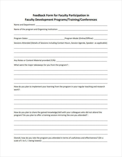 √ Free Printable Training Feedback Form