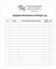 Farm Equipment Maintenance Sheet Template Example | Templateral