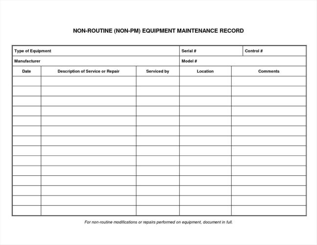 √ Farm Equipment Maintenance Sheet Template