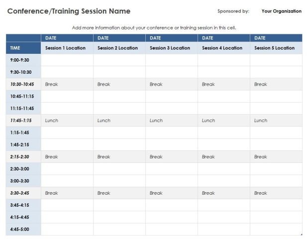 √ Printable Five Day Event Schedule Template