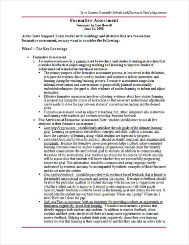 √ Formative Assessment Checklist Template