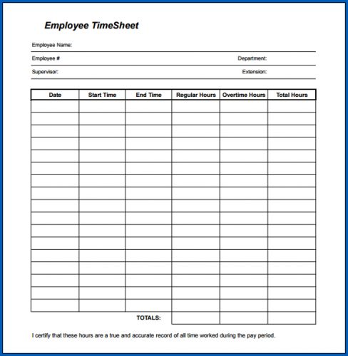 Free Printable Time Sheets PDF Example | Templateral