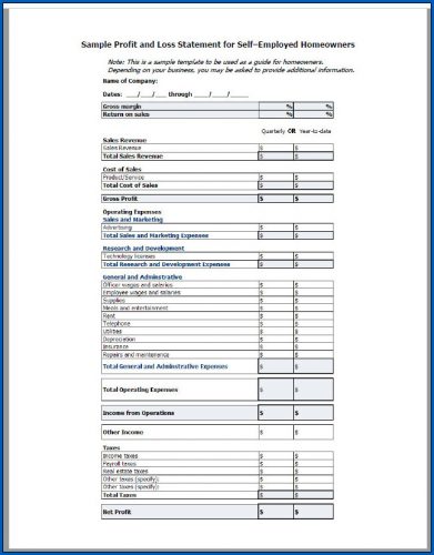 √ Free Profit And Loss Template For Self Employed