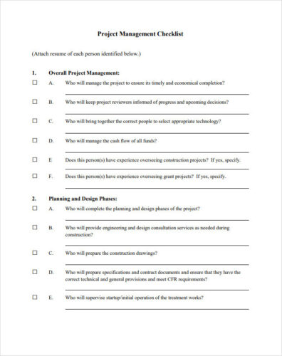 √ Project Management Checklist Template