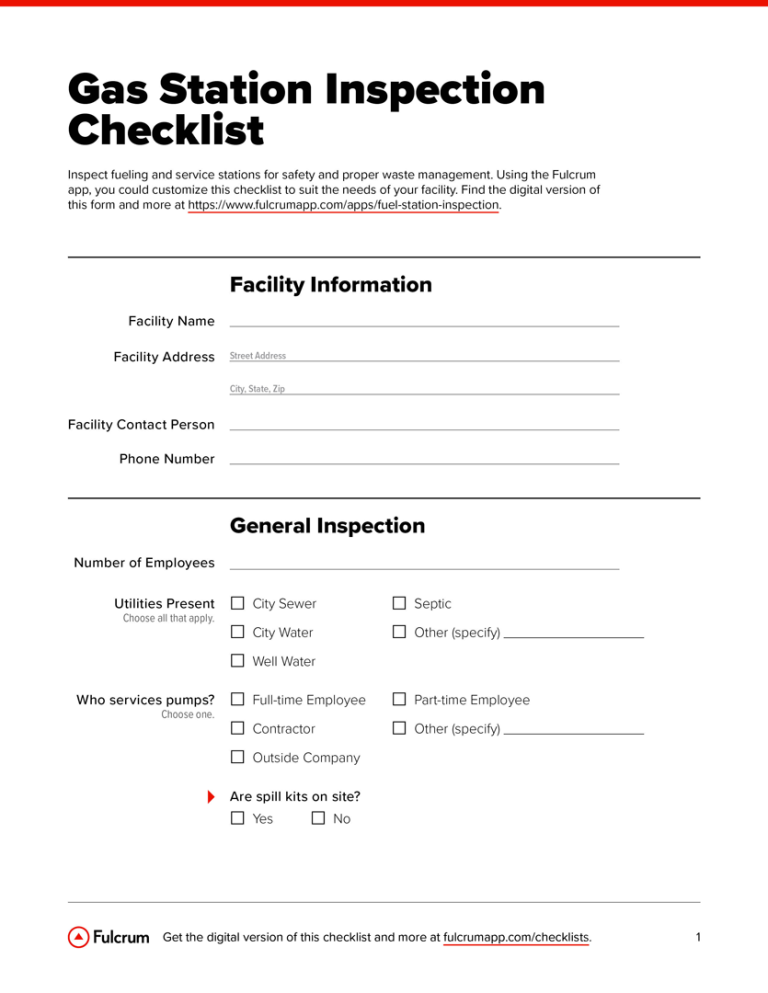 √ Fuel Station Inspection Checklist Template