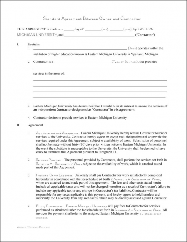 √ Free Printable General Contractor Agreement Template