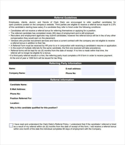 √ Free Printable Employee Referral Form Template