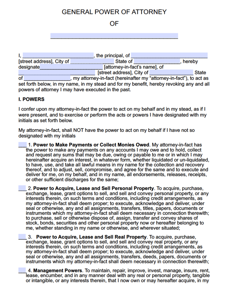 √ General Power of Attorney Form